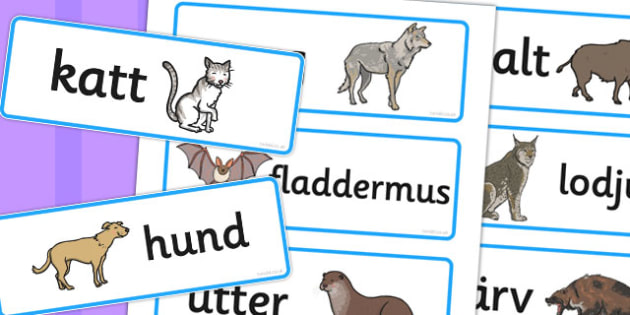 Swedish Animals Word Cards