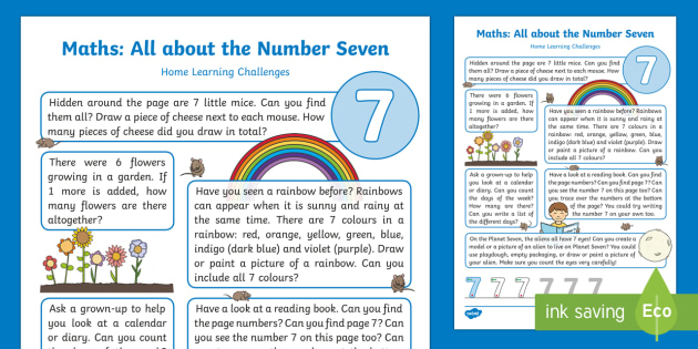 EYFS Maths: All about Number Seven Home Learning Challenges