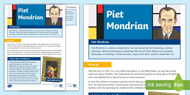 Reading Comprehension Homework Week 28 Piet Mondrian 3rd/4th Class