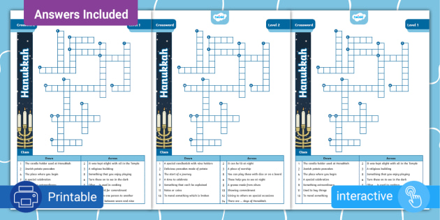 Hanukkah Interactive Crossword - AL - Twinkl - Kids Puzzles