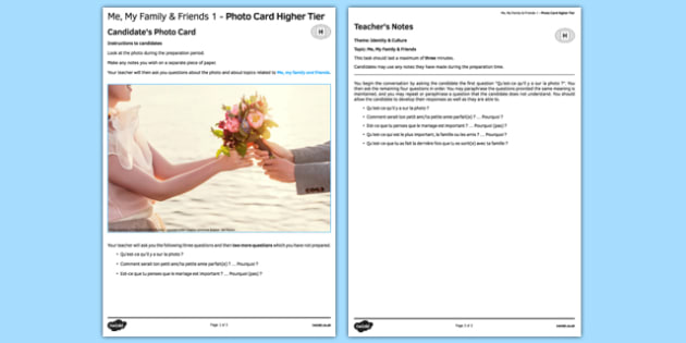Me, My Family and Friends 1 GCSE Higher Tier Photo-Card French