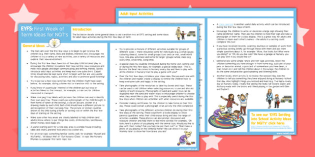 EYFS First Week of Term Ideas for NQTs