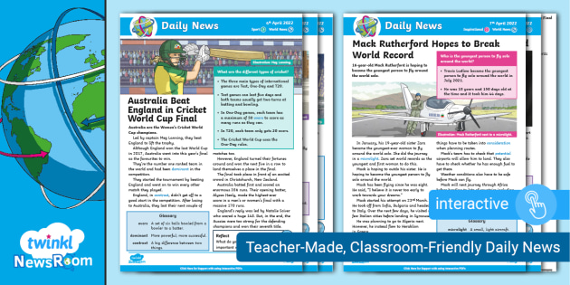 NewsRoom Weekly April News Reading Comprehension Pack