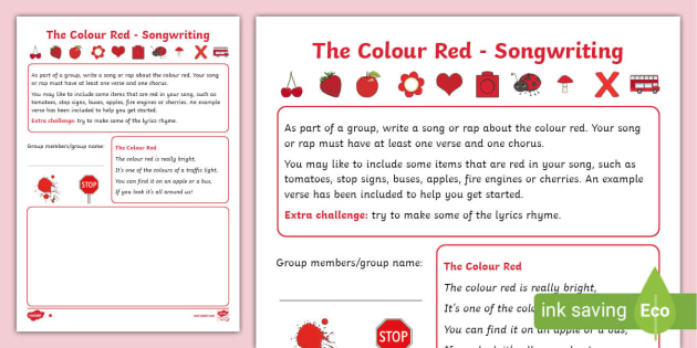 The Colour Red Songwriting Activity