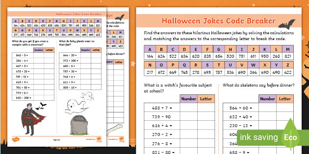 👉 Halloween Maths Joke and Riddles Code Breaker - Twinkl