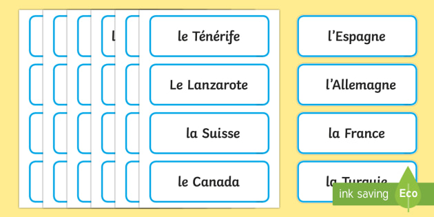 Countries of the World French Word Cards