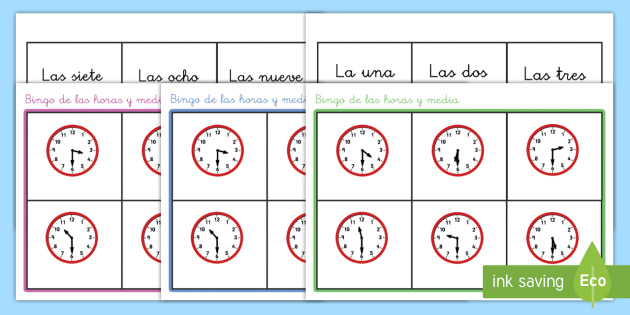 Bingo: La hora - Y media (teacher made)