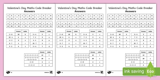KS1 Valentine's Day Maths Code Breaker Worksheet
