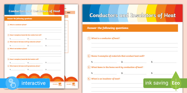 Conductors and Insulators of Heat Activity Sheet