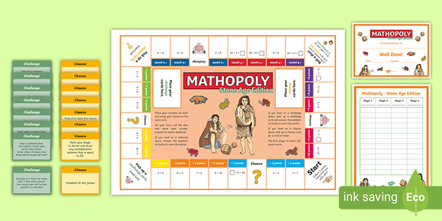 Stone-Age Themed Times Table Mathopoly Game