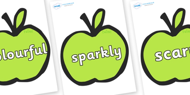 Wow Words on Apples - Wow words, adjectives, VCOP, describing, Wow, display