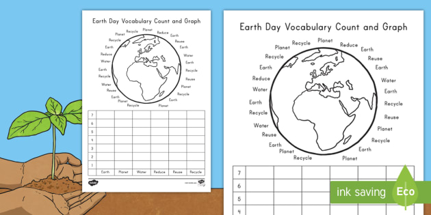 * NEW * Earth Day Vocabulary Count and Graph Worksheet - World, Planet