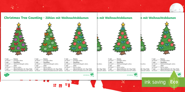 Christmas Tree Counting Worksheet / Worksheet - English/German - EAL ...