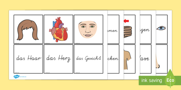 Parts of the Body Word and Picture Matching Cards German