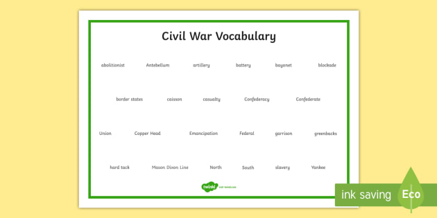 Civil War Vocabulary Word Mat
