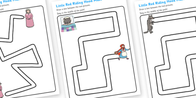 Little Red Riding Hood Pencil Control Path Worksheets - pencil