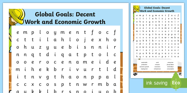 Global Goals Decent Work and Economic Growth Word Search
