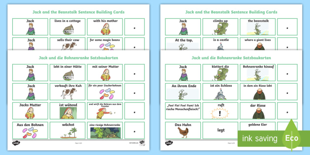Jack and the Beanstalk Sentence Building Cards English/German - Jack ...