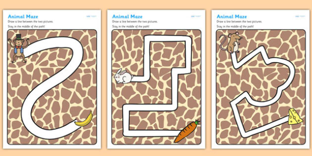 Animals Pencil Control Path Worksheets