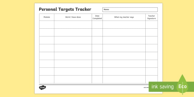 My Personal Editable Tracker Assessment Tracker