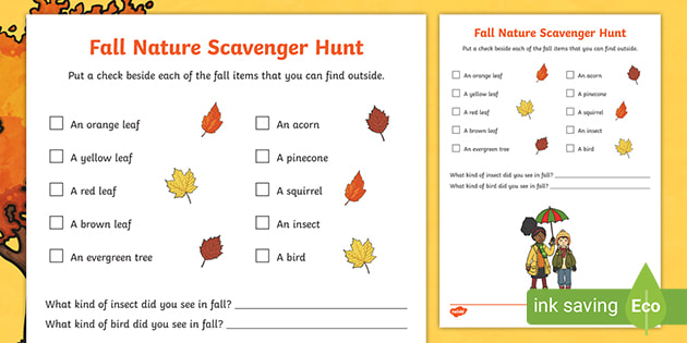 Fall Nature Scavenger Hunt Activity - -Australia