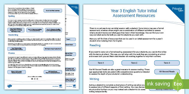 Year 3 English Tutor Initial Assessment Resources