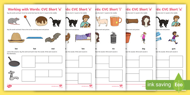Working With CVC Words Worksheets (teacher made)