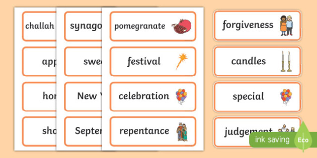 Rosh Hashanah Word Cards (teacher made)
