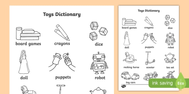 Toys Dictionary Colouring Sheet Teacher Made