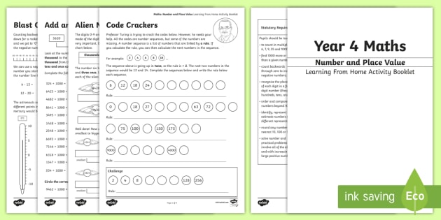 Year 4 Maths: Number and Place Value Working From Home Activity Booklet
