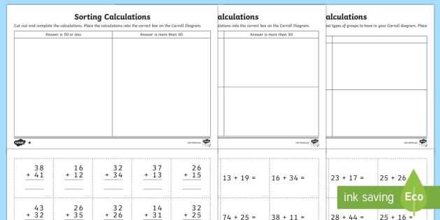 Sorting Addition Calculations Differentiated Worksheets