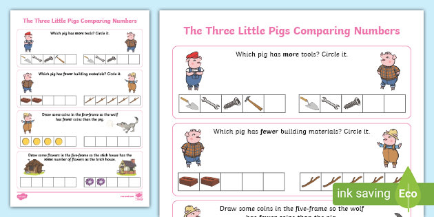 👉 The Three Little Pigs Comparing Numbers to 5 Activity