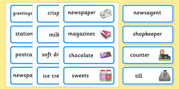 Newsagents Role Play Word Cards (teacher made)
