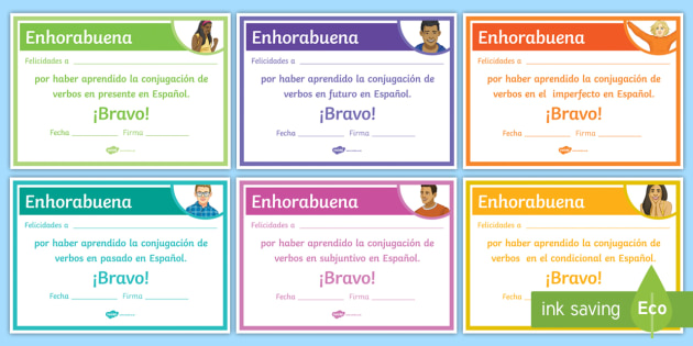 End-of-Year Conjugation Award Certificates - Spanish