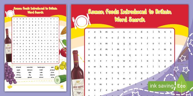 Roman Foods Introduced to Britain Word Search (teacher made)