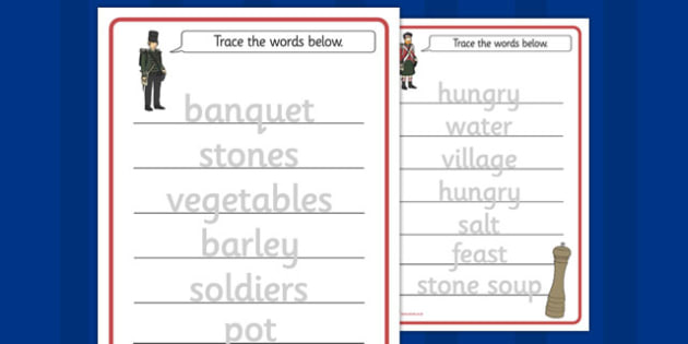 Stone Soup Trace the Words Worksheets (teacher made)