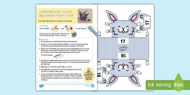 Rabbit Egg Basket Paper Model (teacher made)