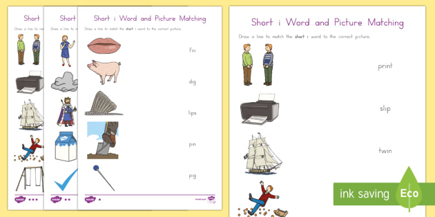 Short i Word and Picture Matching Differentiated Worksheet / Worksheets