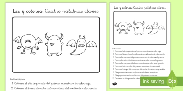 Ficha de actividad: Lee y colorea - Cuatro palabras claves