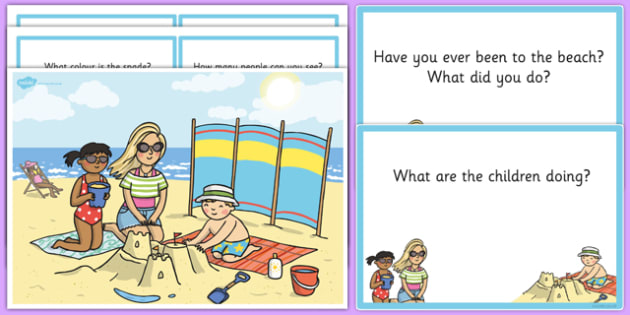 Family Beach Scene and Question Cards (teacher made)