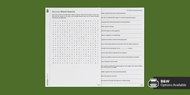 Biomes Word Search - Beyond Science Resources (teacher made)