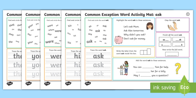 Year 1 Common Exception Word Activity Mat Pack 6