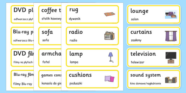 Lounge Word Cards Polish Translation
