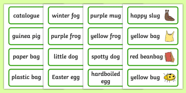 Three Syllable Final G Sound Word Cards