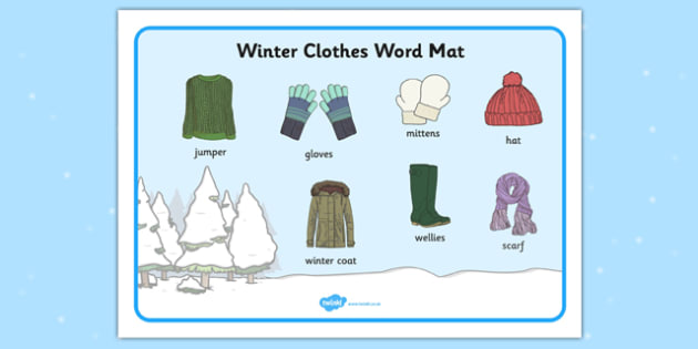 Winter Clothes Word Mat - winter clothes, word mat, winter, clothes