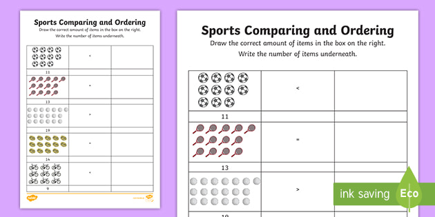 Sports Comparing and Ordering Worksheet (teacher made)