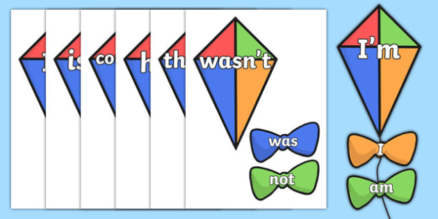 Contraction Kites - contraction. Contraction display, classroom