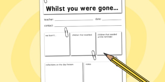 Substitute Teacher Whilst You Were Gone Note - teacher notes
