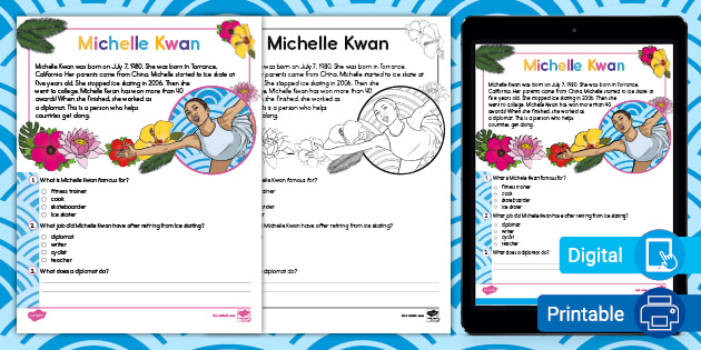 First Grade Michelle Kwan Reading Passage Comprehension