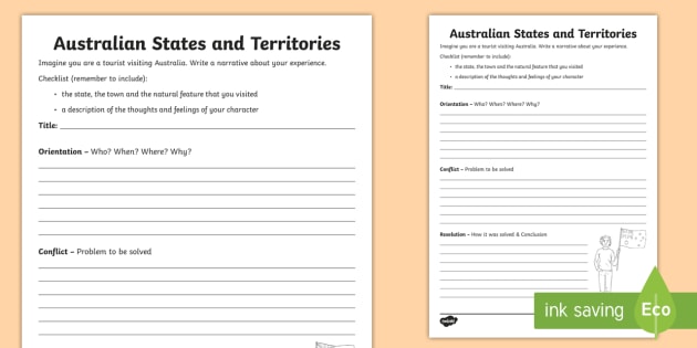 Australian States and Territories Narrative Writing Template